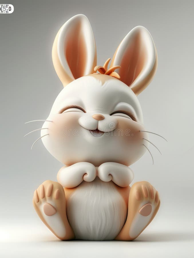 A Small White Rabbit Sitting on a White Surface Stock Illustration - Illustration of cheerful ...