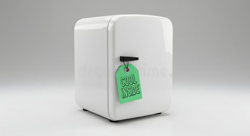 Small White Refrigerator with Cool Inside Tag Stock Image - Image of ...
