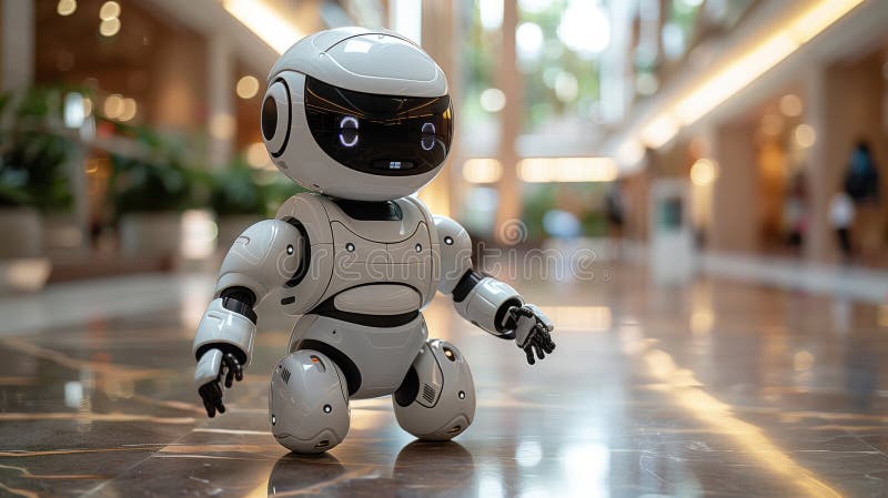Small White Robot Sitting on Marble Floor Stock Illustration ...