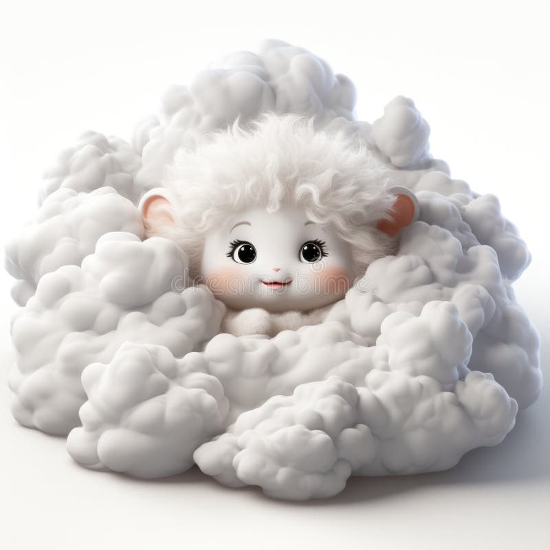 A Small White Sheep Sitting on Top of a Pile of Clouds Stock Illustration - Illustration of ...