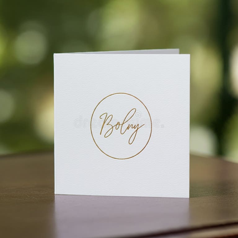 A Small, White, Square Card Displayed on a Wooden Surface. it Features ...