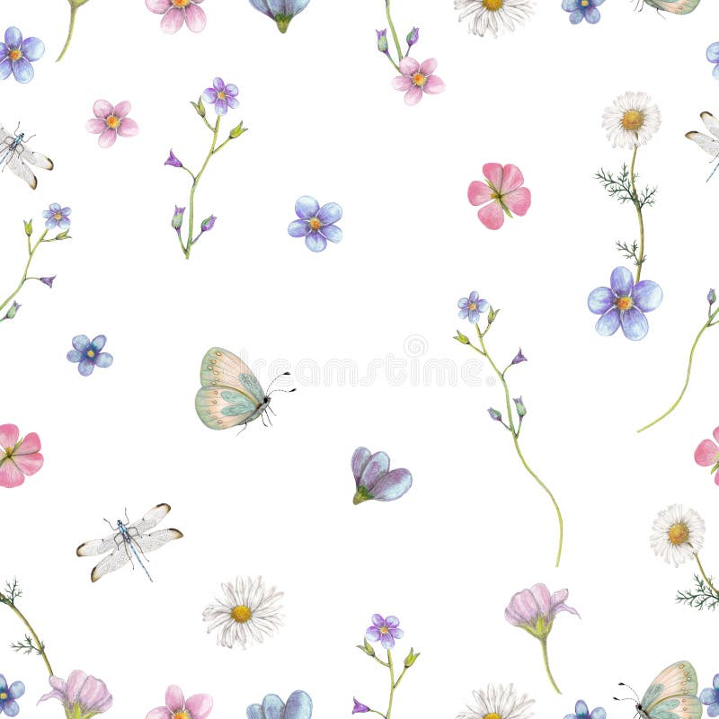 Small Wildflowers Seamless Pattern, Repeat Floral Pattern Stock ...