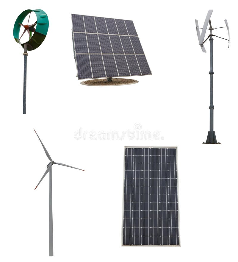 Small Wind Turbines and Solar Panel. Isolated on White Background Stock ...