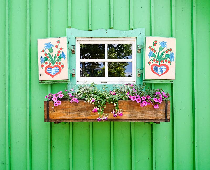 Small Window with Flowers Painted Stock Photo - Image of blue, detail ...