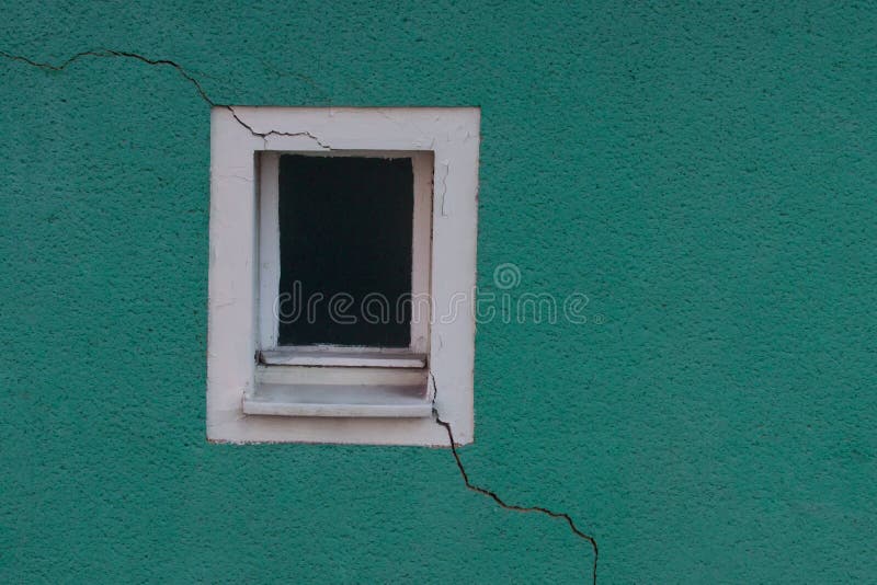 Small Window of a House with a Broken Wall in Turquise Color Stock ...