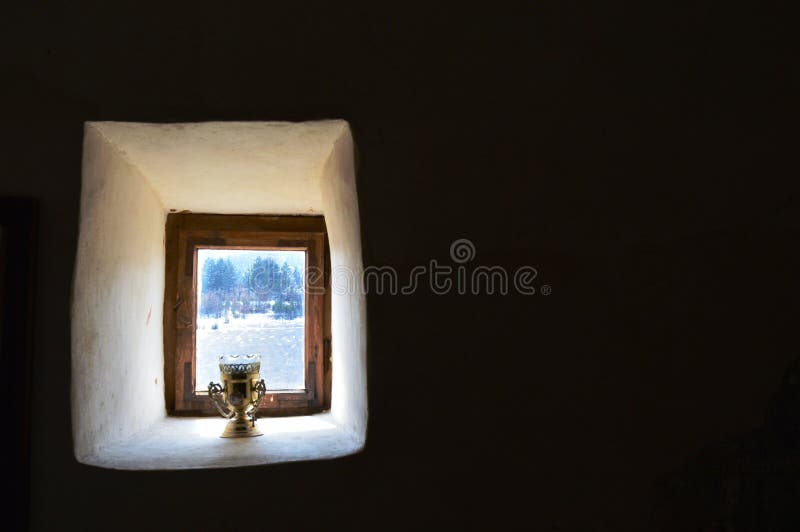 Small Window and a Lamp in the Church Stock Photo - Image of wall ...