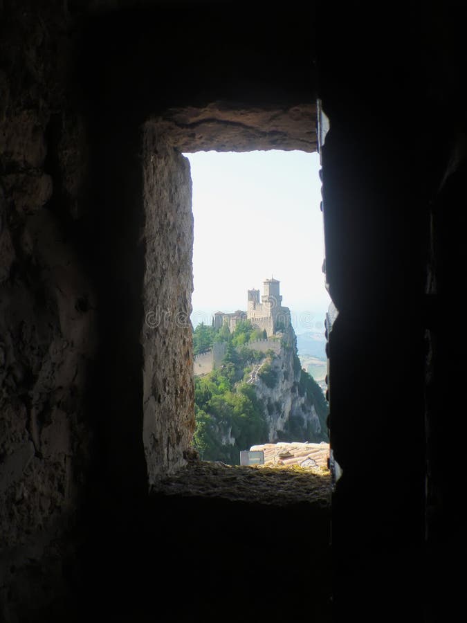 Small Window Of Old Stone Fortress View Through To Another Castle Tower ...