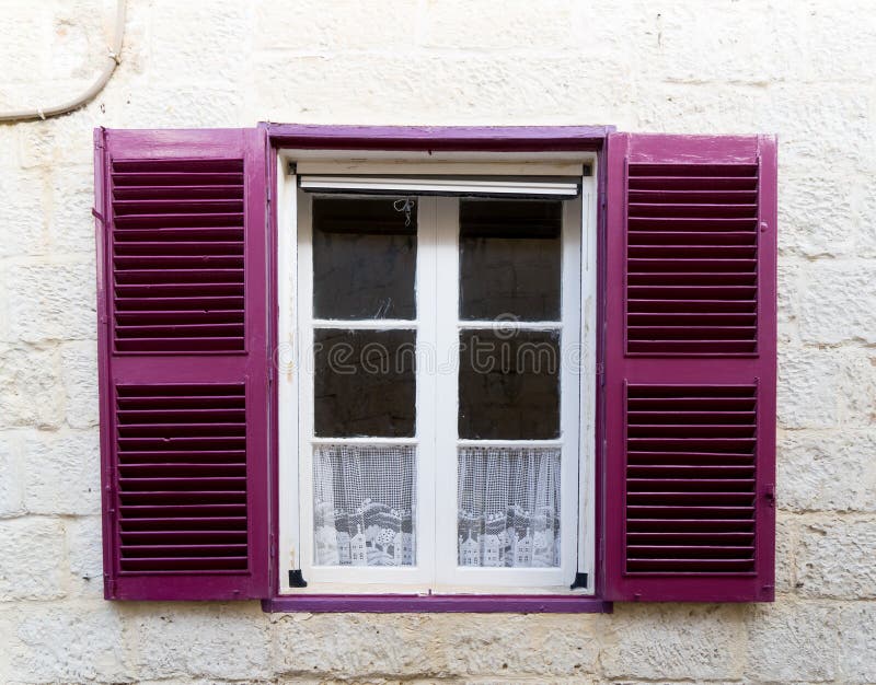 A Window in a Purple Old Camper Stock Image - Image of color ...