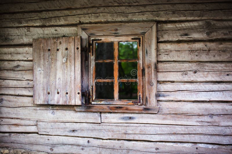 Small Window In The Wall Of An Old Wooden House Stock Image - Image of ...