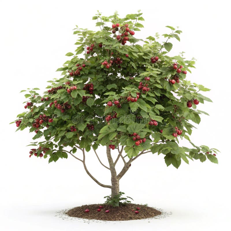 Small Wineberry Tree with Wineberry on White Background Stock ...
