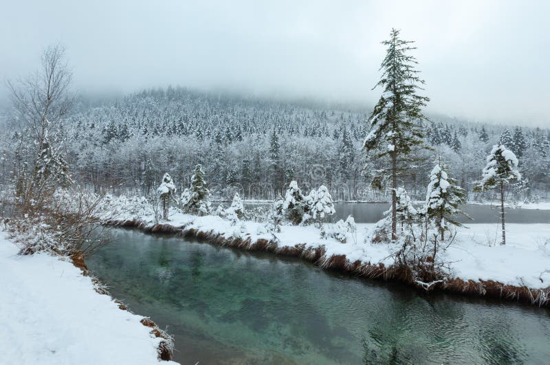 Small Winter Stream with Snowy Trees. Stock Photo - Image of scenic ...
