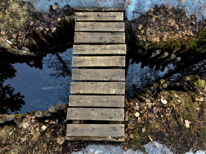 Small Wood Bridge Over Steam after Winter Close Up View Stock Photo ...