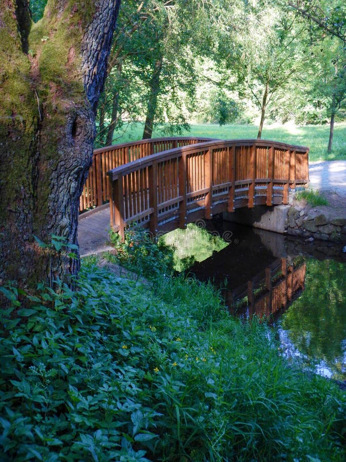 Small Wooden Arch Bridge in a Park Stock Photo - Image of mirror ...