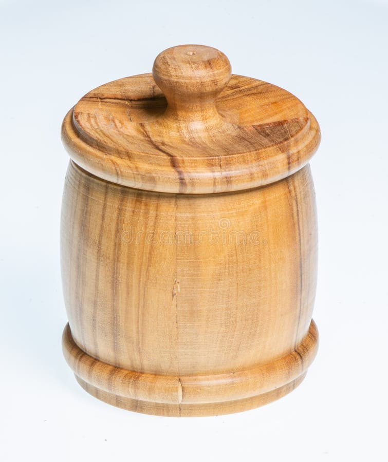 Small Wooden Barrel-shaped Container With Closed Lid Stock Photo ...