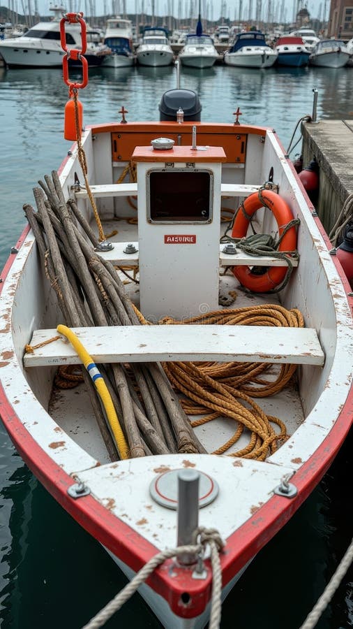 Small Wooden Boat Docked Ropes Marina Stock Photos - Free & Royalty ...