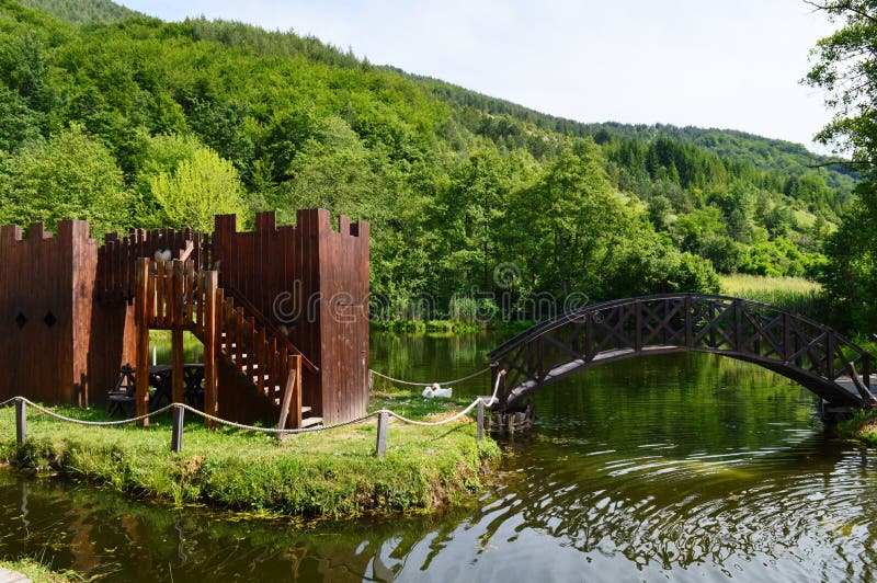 Small Wooden Bridge on the Lake Stock Image - Image of spring, lake ...