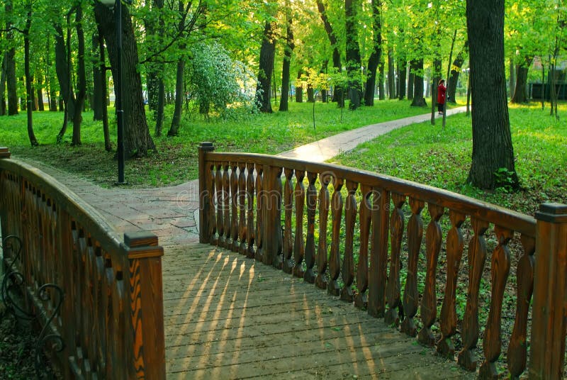 Wooden Bridge Over a Ditch in the Park Stock Image - Image of plank ...