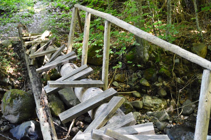 Small wooden broken bridge stock photo. Image of woodland - 272111746