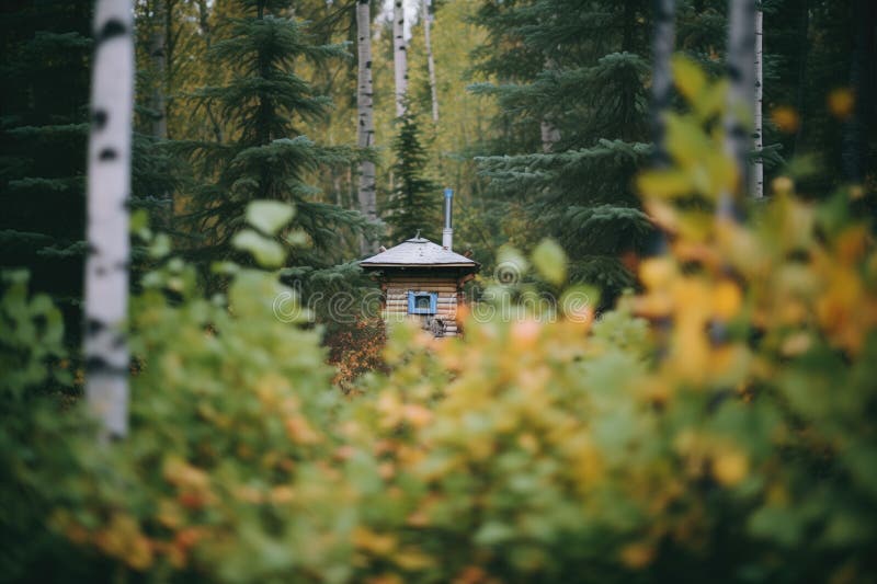 Small Wooden Cabin Partially Hidden by Forest Greenery Stock Image ...