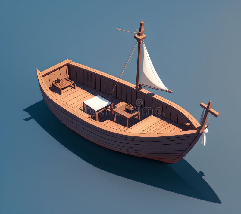 Small Wooden Fisherboat, 3d Isometric Reference Model, AI Generated ...