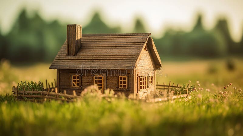 Small Wooden House Model on the Grass in Garden. Generative Ai Stock ...