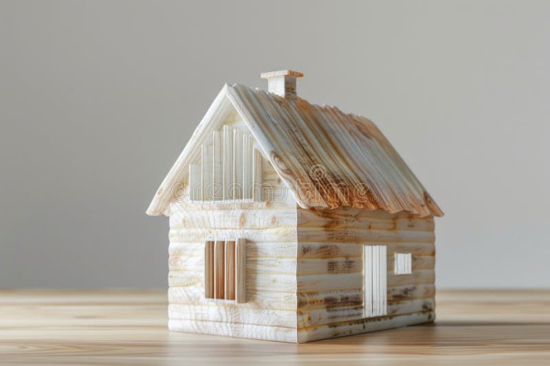 A Small Wooden House Model Placed on a Table Stock Photo - Image of ...