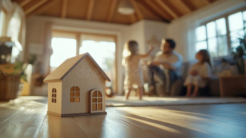 A Small Wooden House Sitting on a Wooden Floor Stock Illustration ...