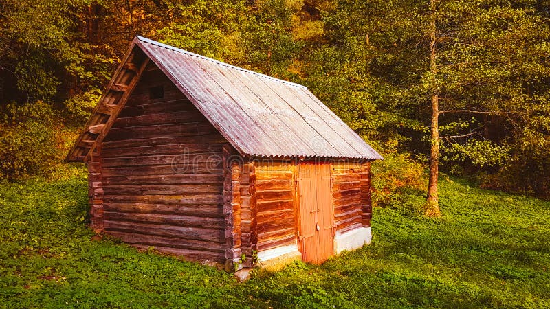 Small wooden hut stock image. Image of sunset, light - 78170559
