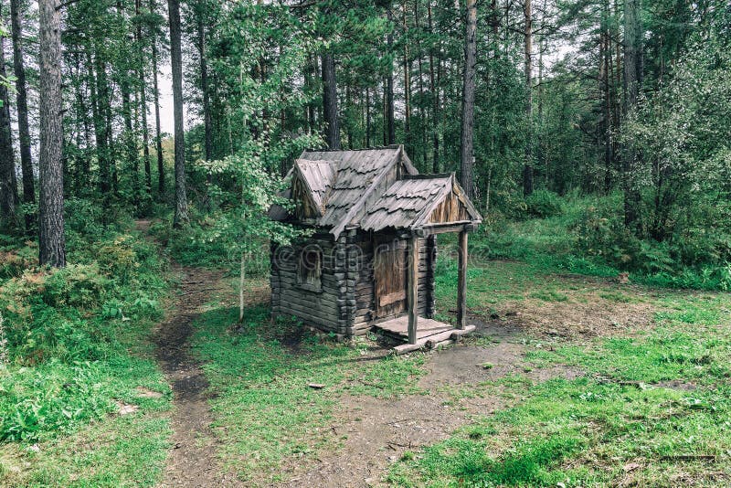 Small Wooden Hut in the Middle of the Forest Stock Photo - Image of ...