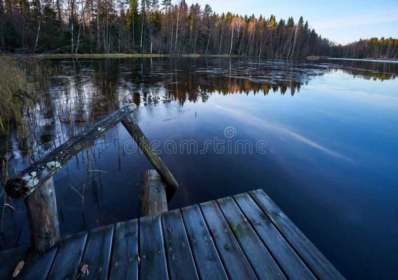 Small Wooden Jetty at the Edge of a River Stock Image - Image of ...