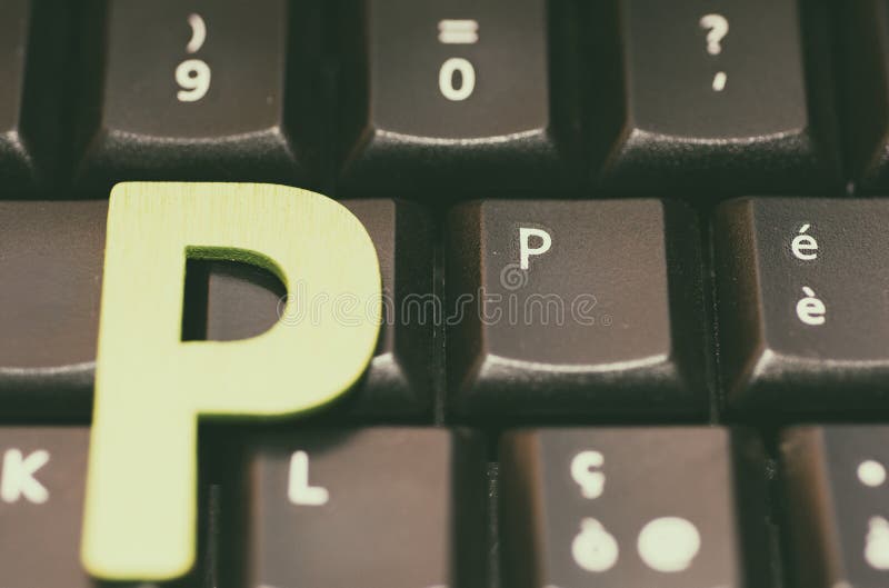 Small Wooden Letter `P` on Black Computer Keyboard Stock Photo - Image ...