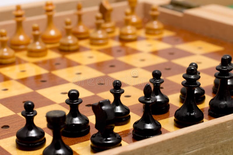 Small Wooden Old Travel Chess Set Stock Image - Image of battle ...