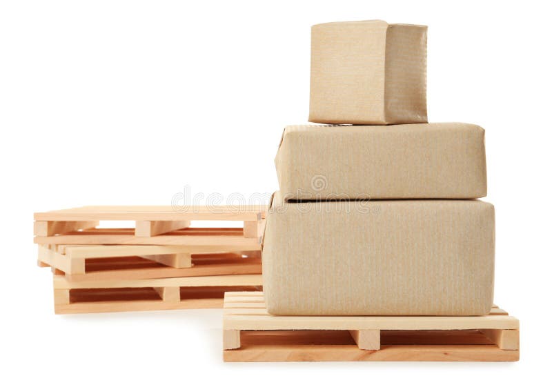 Small Wooden Pallets and Boxes on White Background Stock Image - Image ...
