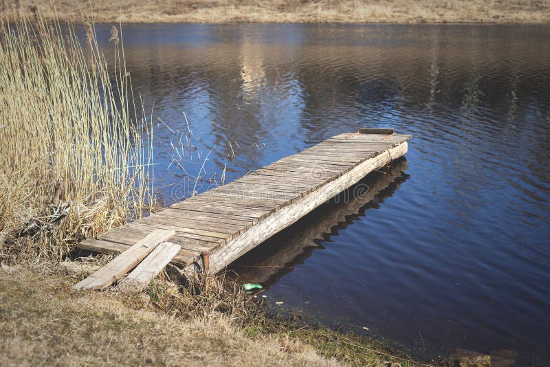 Small Wooden Pier on Lake in Summer. Stock Photo - Image of empty ...