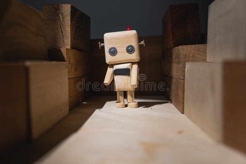 Small wooden robot stock photo. Image of thinking, searching - 190968912