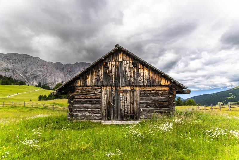 A Small Wooden Shepherd S Hut in the Dolomites, Italy Stock Image ...