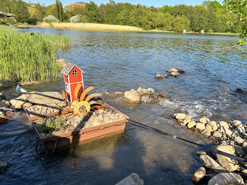 Small Wooden Watermill on the Lake Stock Image - Image of industrial ...