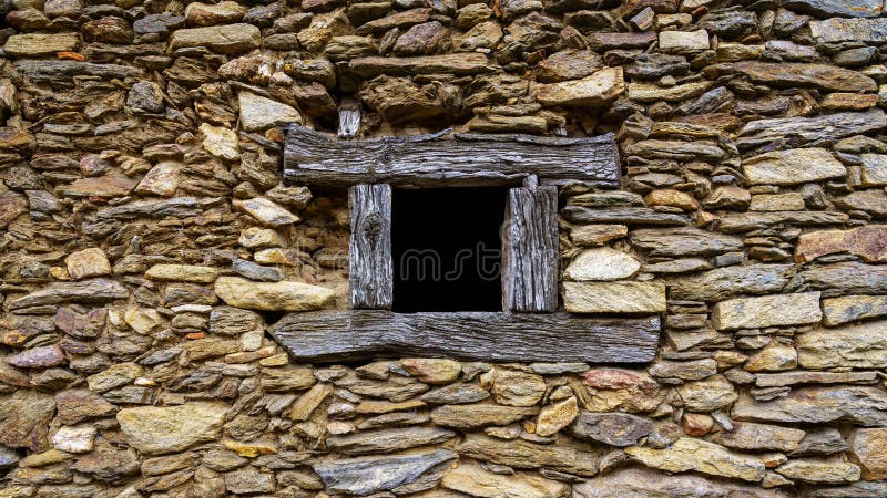 Small Wooden Window in Traditional Wall Made of Stone, Stone Texture ...