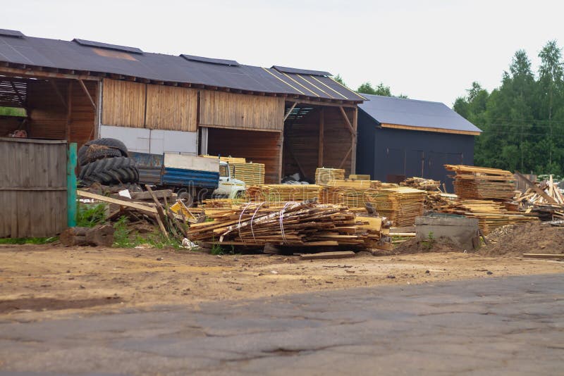 A Small Workshop for the Production of Lumber in Russia, a Warehouse of ...