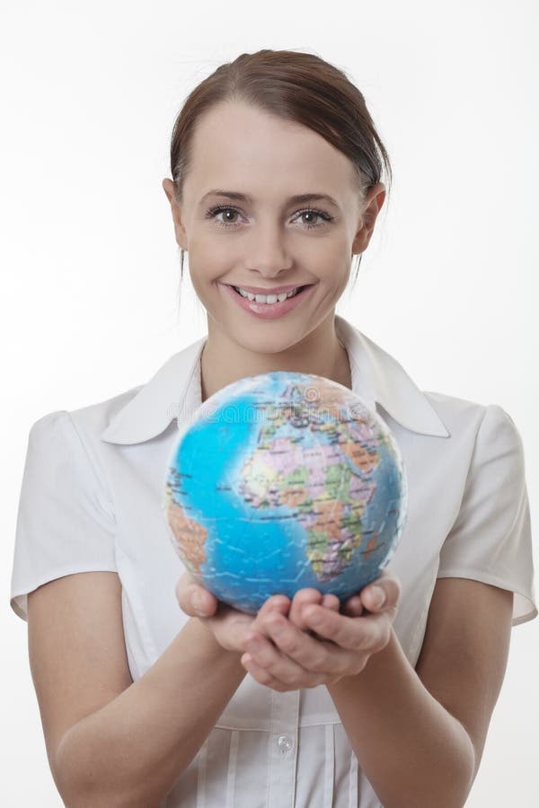 Small world stock image. Image of globe, woman, hand - 28333619
