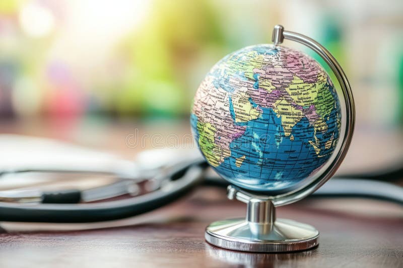 Small World Globe with a Stethoscope on a Desk Stock Illustration ...