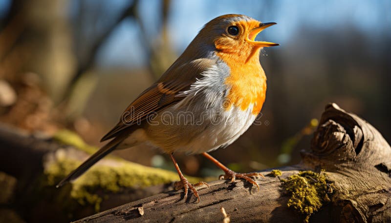 Small Yellow Bird Perching on Branch, Singing in Tranquil Forest ...