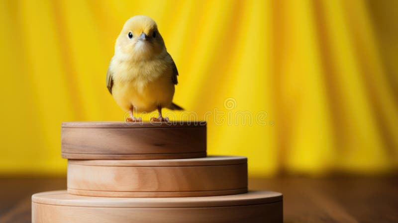 A Small Yellow Bird Sitting on Top of a Stack of Wooden Boxes ...