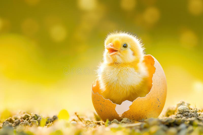 Small Yellow Chick Emerge from a Cracked Eggshell Stock Illustration ...
