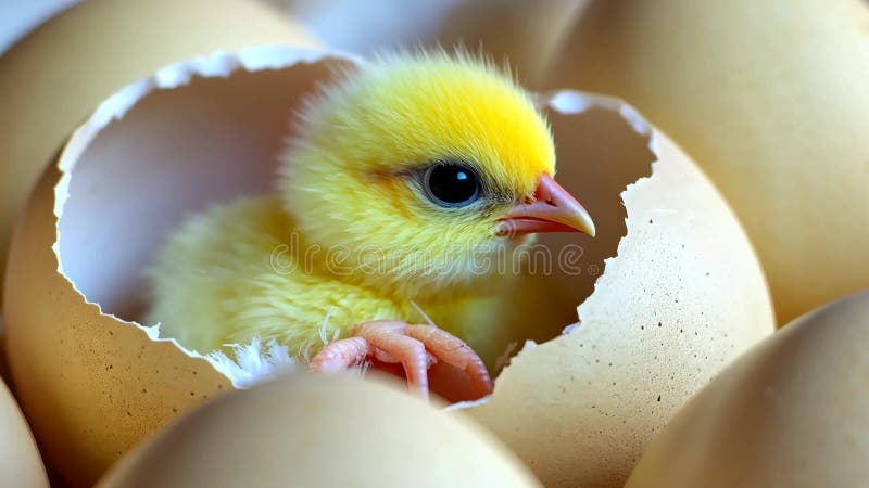 Cute Yellow Chick Hatching from Egg Surrounded by Other Eggs in a Cozy ...