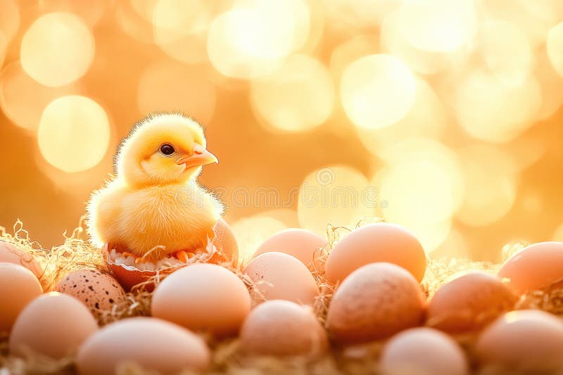 Small Yellow Chick Peeks Out from Its Cracked Egg Stock Illustration ...