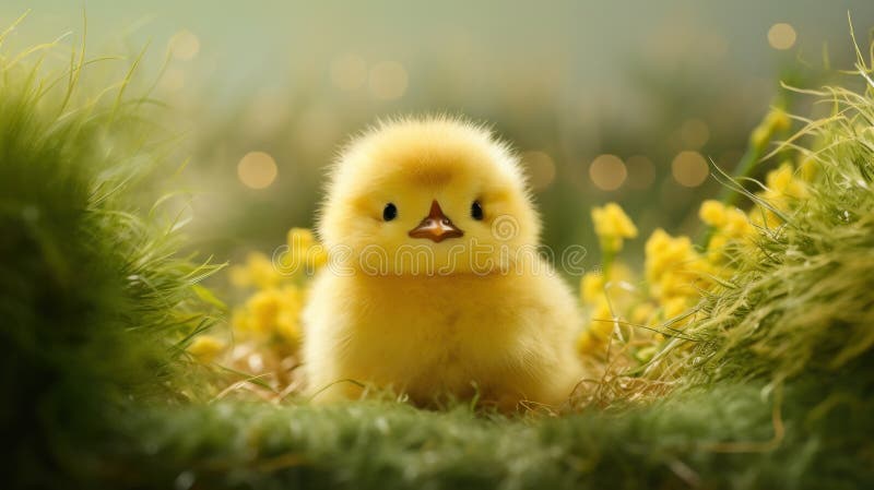 A Small Yellow Chick Sitting in a Field of Grass, AI Stock Image ...