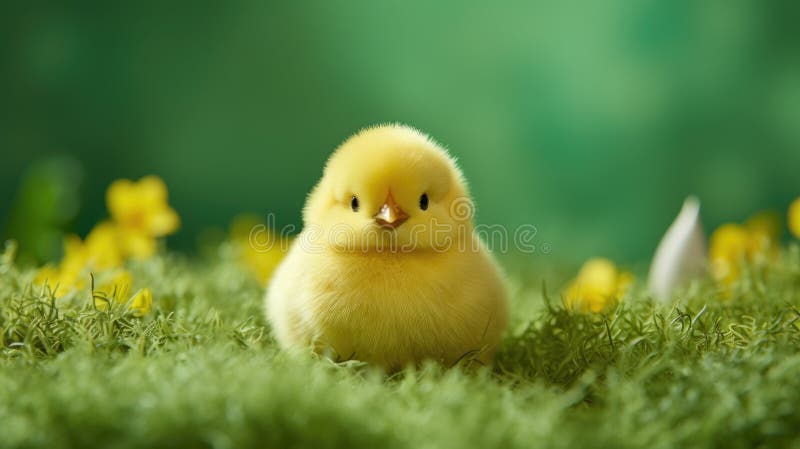 A Small Yellow Chick Sitting in the Grass, AI Stock Illustration ...