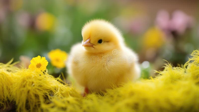 A Small Yellow Chick Sitting on Some Grass, AI Stock Illustration ...