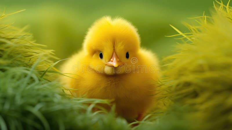 A Small Yellow Chick is Standing in Some Grass, AI Stock Illustration ...